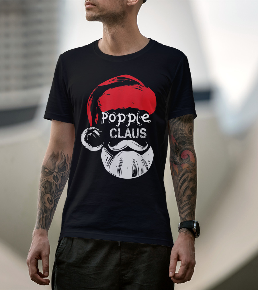 Poppie Claus Santa Hat Christmas Grandpa T-Shirt