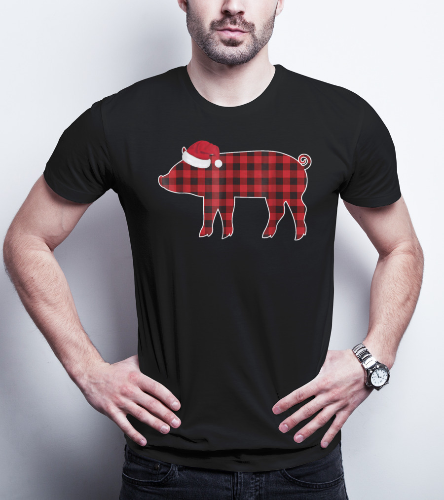 Buffalo Plaid Pig With Santa Hat Christmas T-Shirt