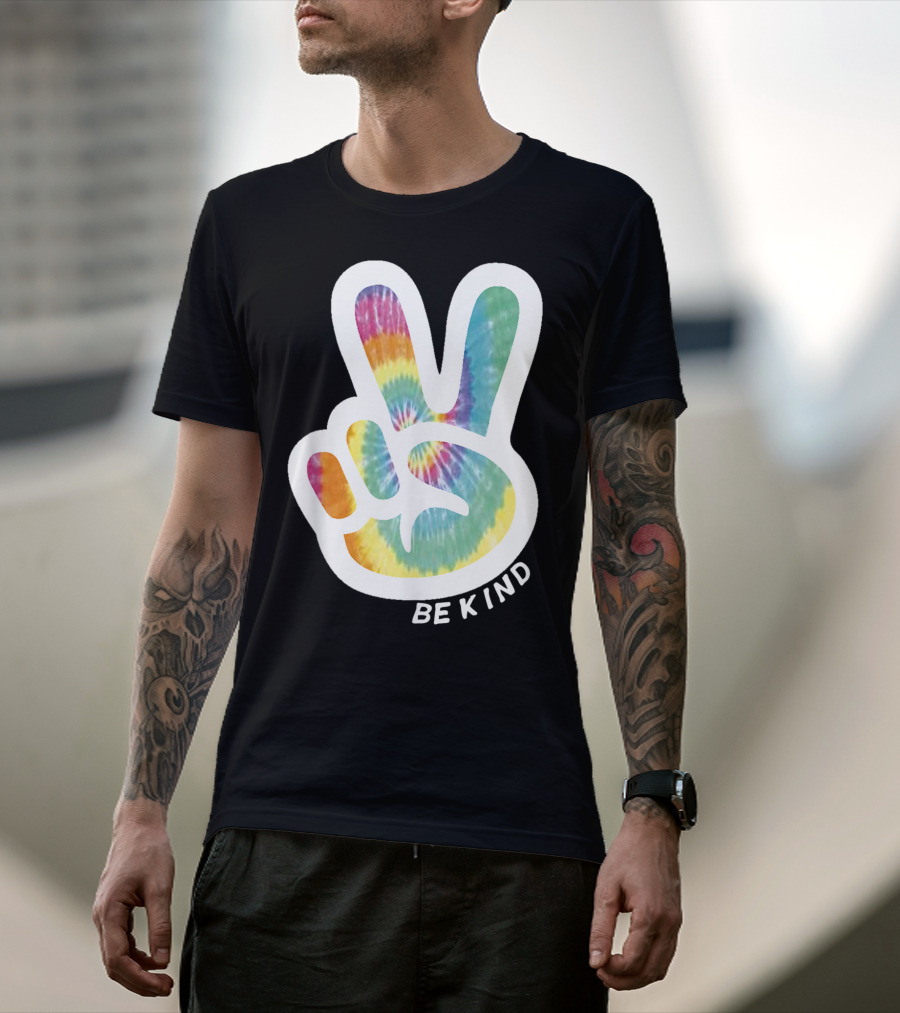 Retro Tie Dye Peace Sign Be Kind Peace Love Vibrant Colors T-Shirt