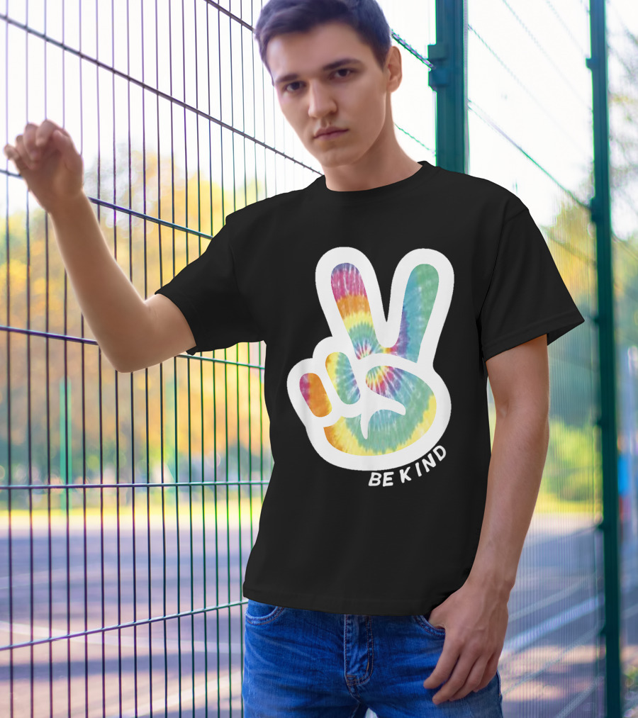 Retro Tie Dye Peace Sign Be Kind Peace Love Vibrant Colors T-Shirt
