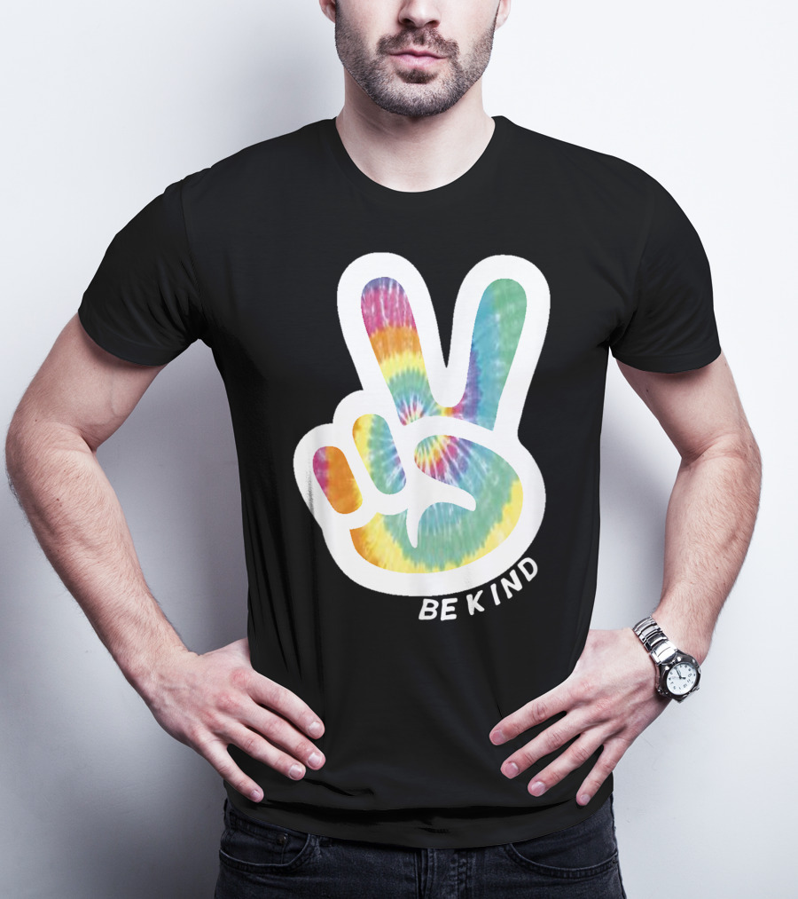 Retro Tie Dye Peace Sign Be Kind Peace Love Vibrant Colors T-Shirt