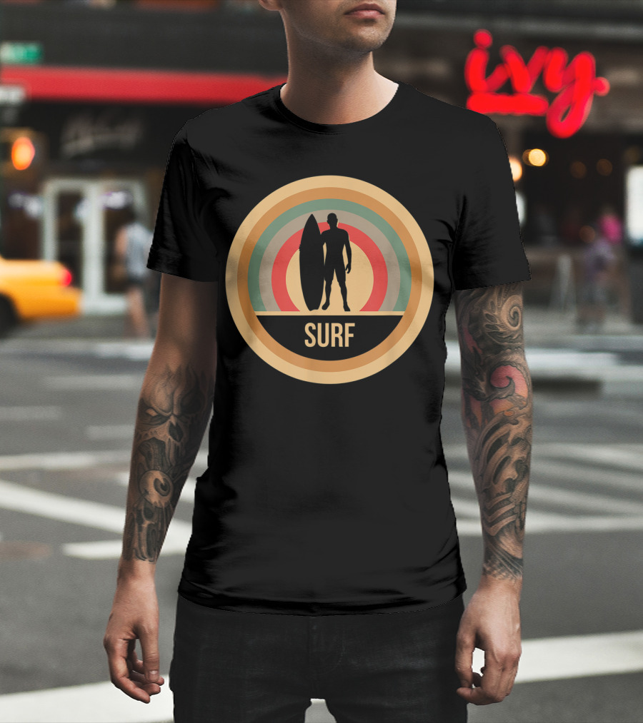 Surf Retro Vintage Surfers Rainbow Circle T-Shirt