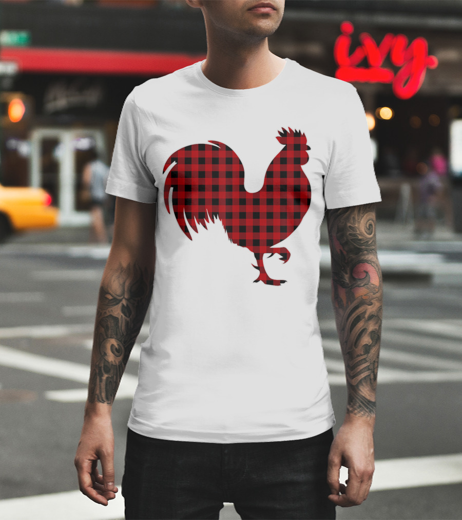 Rooster Red Plaid Buffalo Check T-Shirt