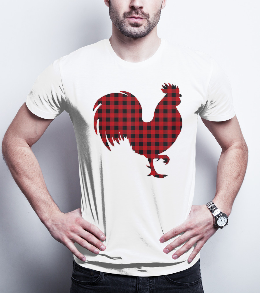 Rooster Red Plaid Buffalo Check T-Shirt
