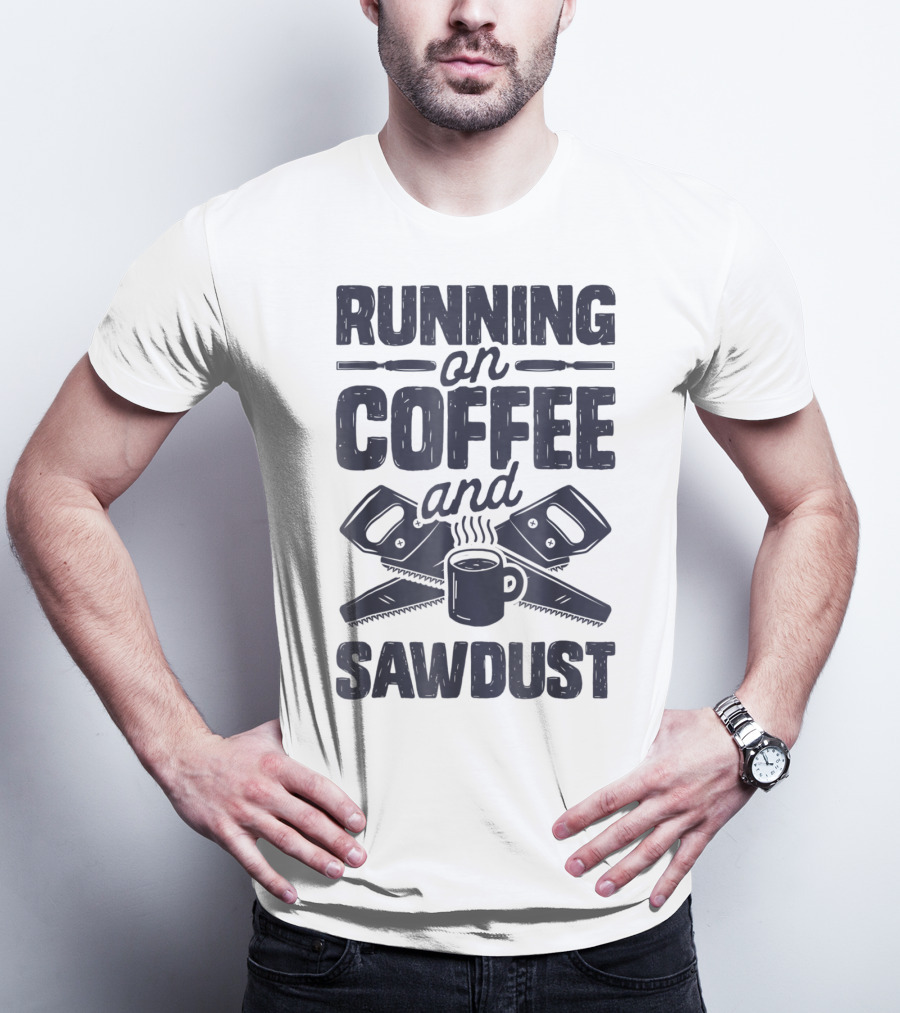 Running On Coffee And Sawdust With Crossed Saws And Coffee Mug T-Shirt