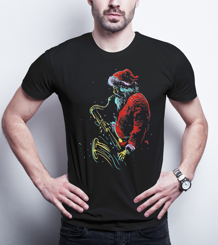 Santa Claus Playing Saxophone Musical Holiday Serenade T-Shirt