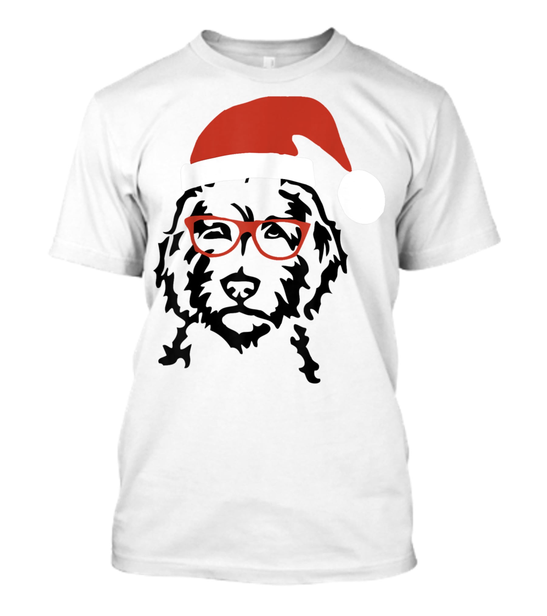 Santa Doodle Goldendoodle Christmas Red Hat Glasses T-Shirt