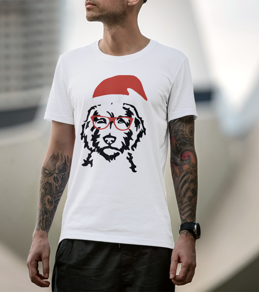 Santa Doodle Goldendoodle Christmas Red Hat Glasses T-Shirt