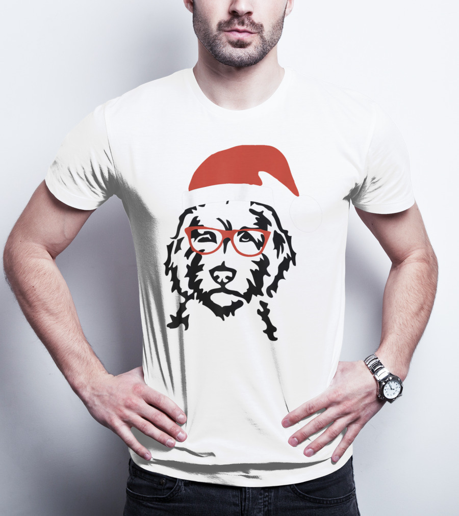 Santa Doodle Goldendoodle Christmas Red Hat Glasses T-Shirt