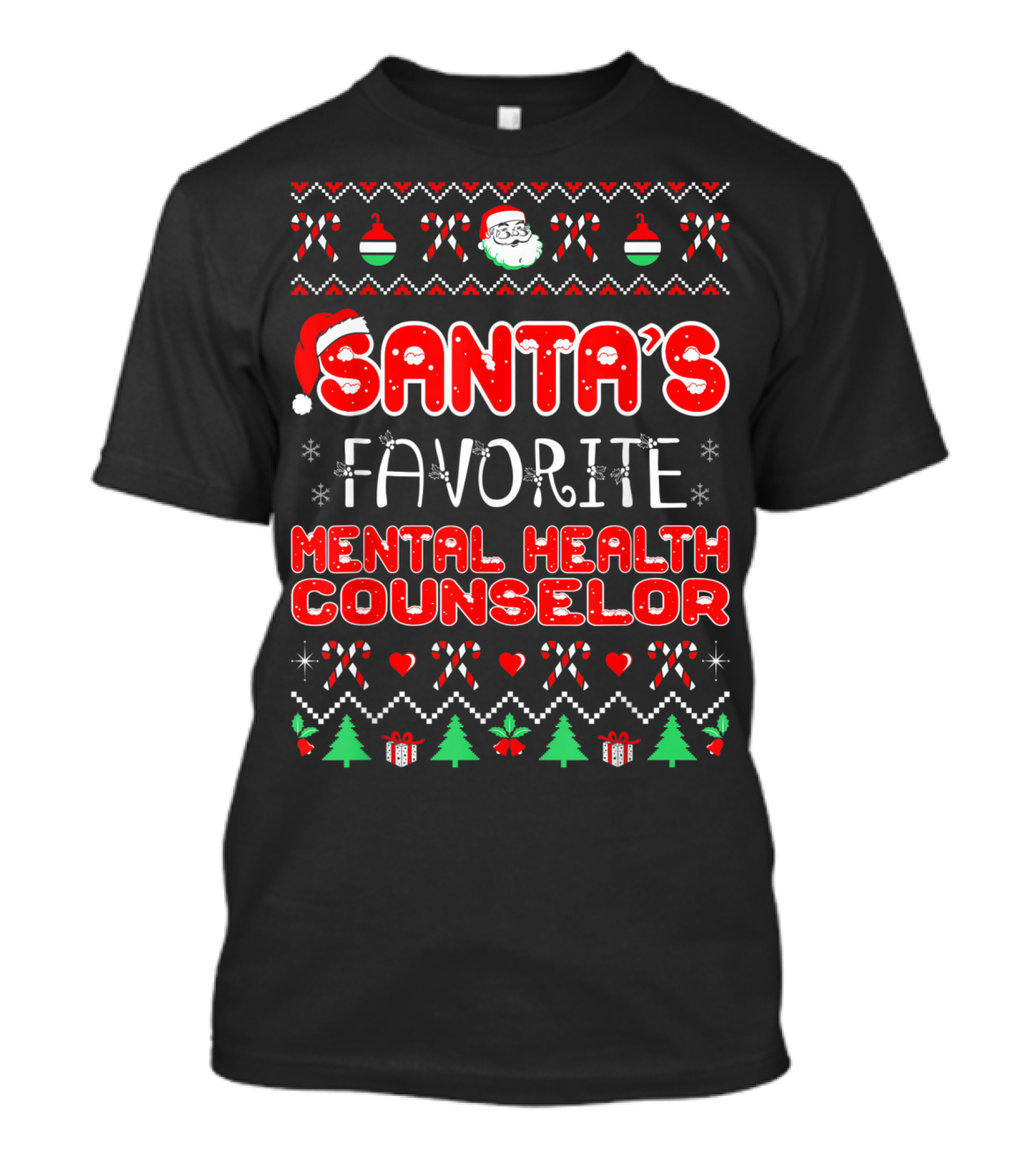 Santa's Favorite Mental Health Counselor Festive Christmas Elements T-Shirt