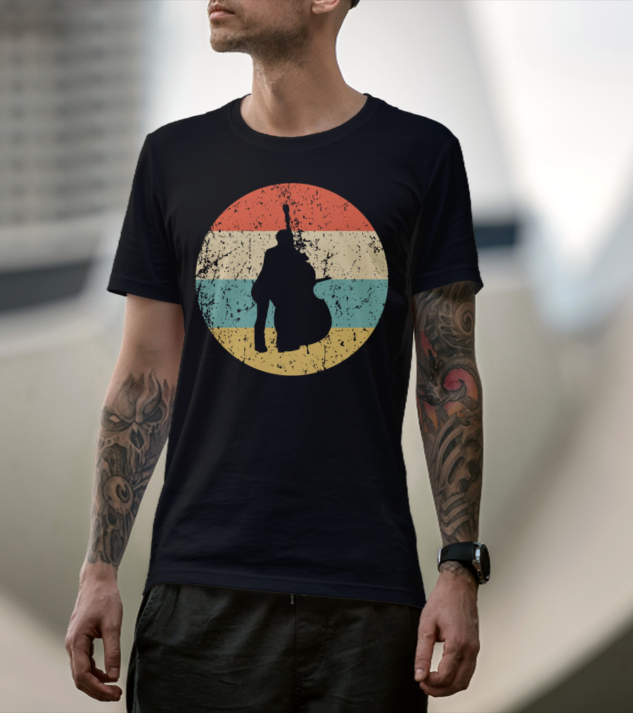 Vintage Stand Up Bass Retro Sunset Music T-Shirt
