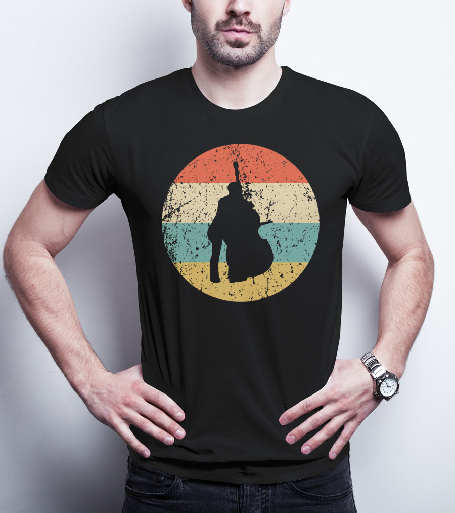 Vintage Stand Up Bass Retro Sunset Music T-Shirt