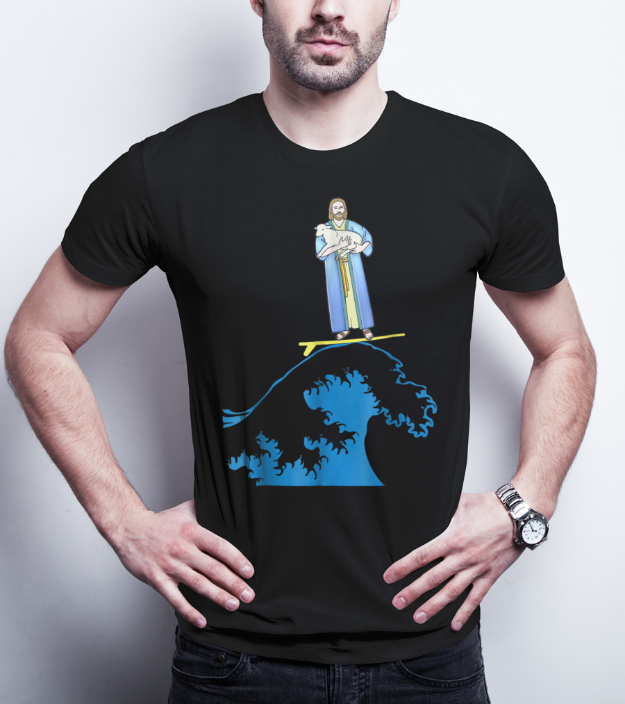Surfing Jesus Riding The Wave With A Lamb T-Shirt