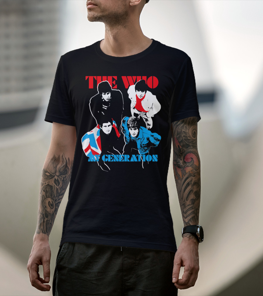 The Who My Generation Band Members With Union Jack Flag T-Shirt