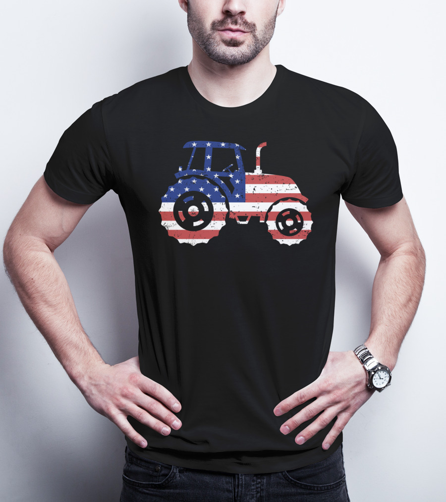 Tractor American Flag Farm Patriotic Farmer T-Shirt