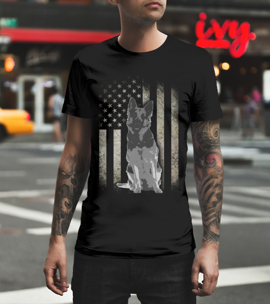 Twosided German Shepherd American Flag T-Shirt