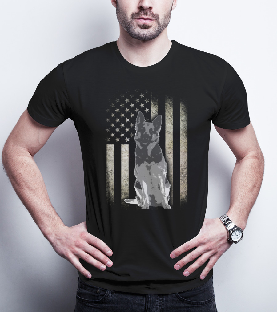 Twosided German Shepherd American Flag T-Shirt