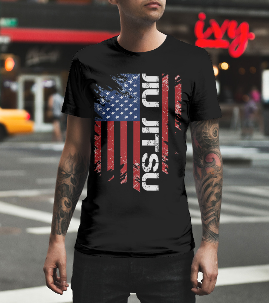 Vintage American USA Flag Jiu Jitsu T-Shirt