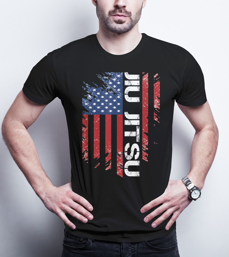 Vintage American USA Flag Jiu Jitsu T-Shirt
