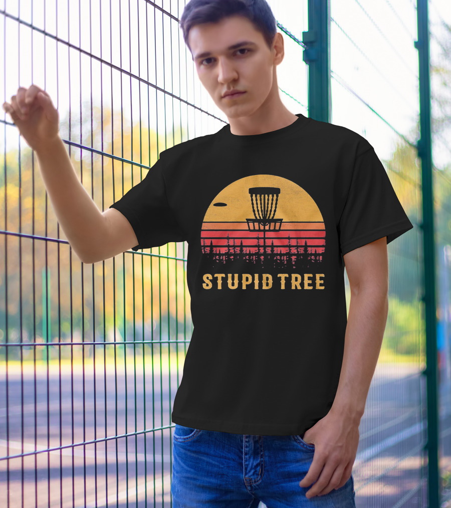 Stupid Tree Disc Golf Vintage Sunset Frisbee T-Shirt