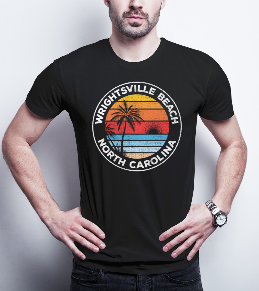 Wrightsville Beach North Carolina Sunset Palm Retro T-Shirt