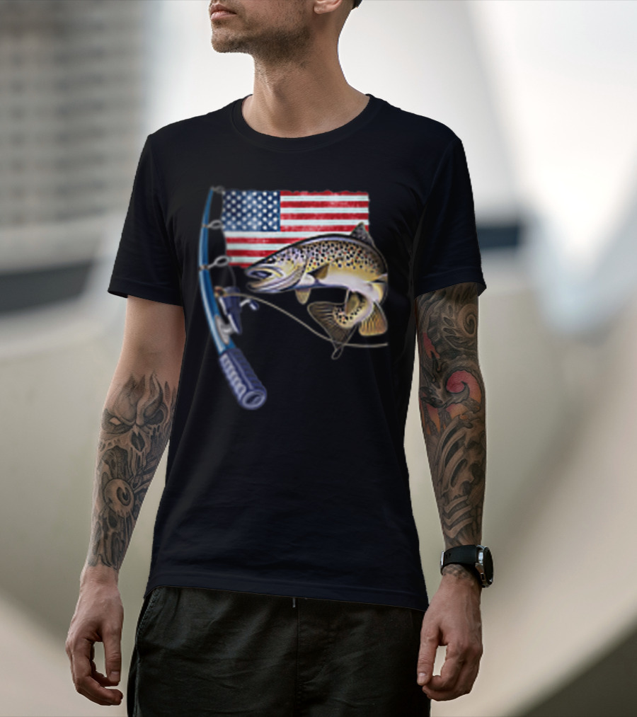 American Flag Fishing Hooked On A Feeling T-Shirt