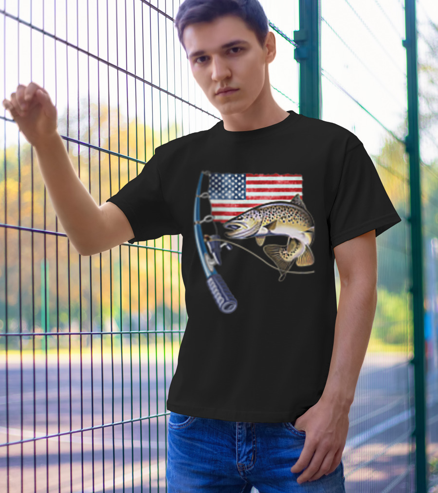 American Flag Fishing Hooked On A Feeling T-Shirt