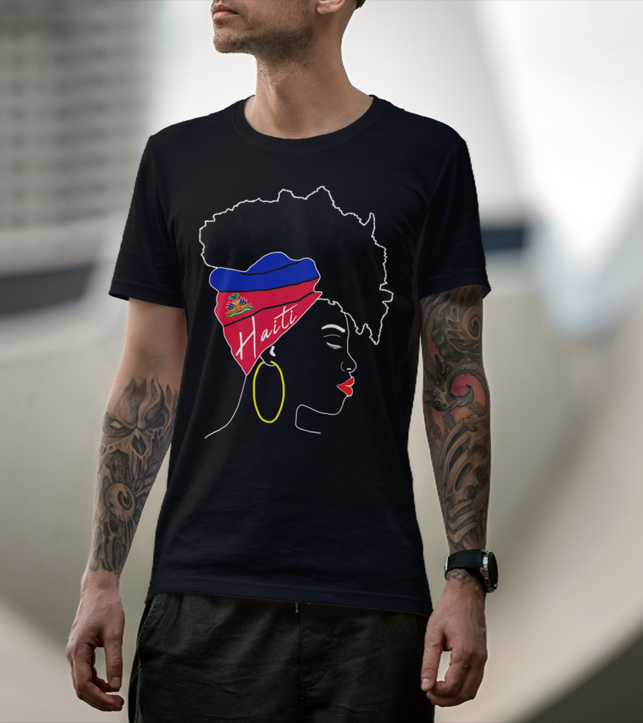 Haitian Girl With Haiti Flag Afro Headwrap Profile T-Shirt