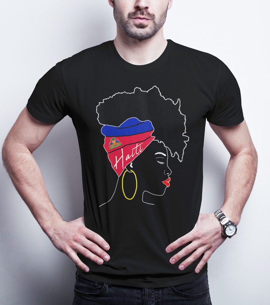 Haitian Girl With Haiti Flag Afro Headwrap Profile T-Shirt
