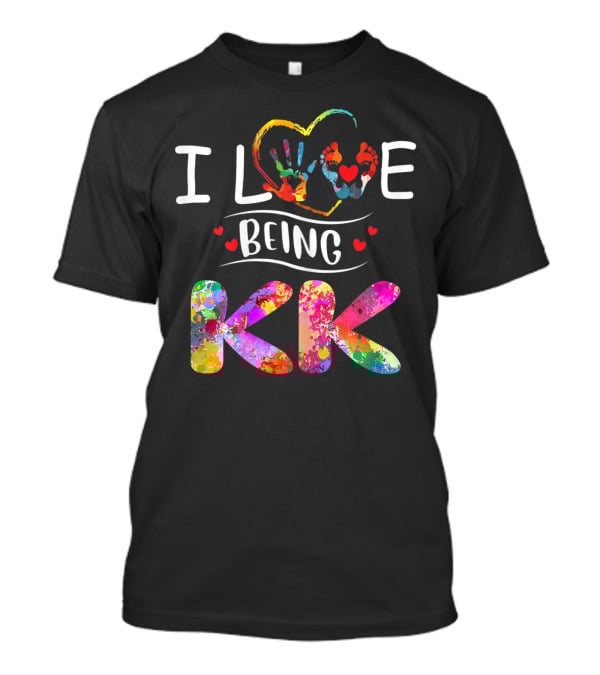I Love Being KK Colorful Handprint Heart Grandma T-Shirt