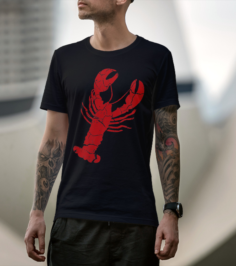 Vintage Lobster Print Red Cracked T-Shirt