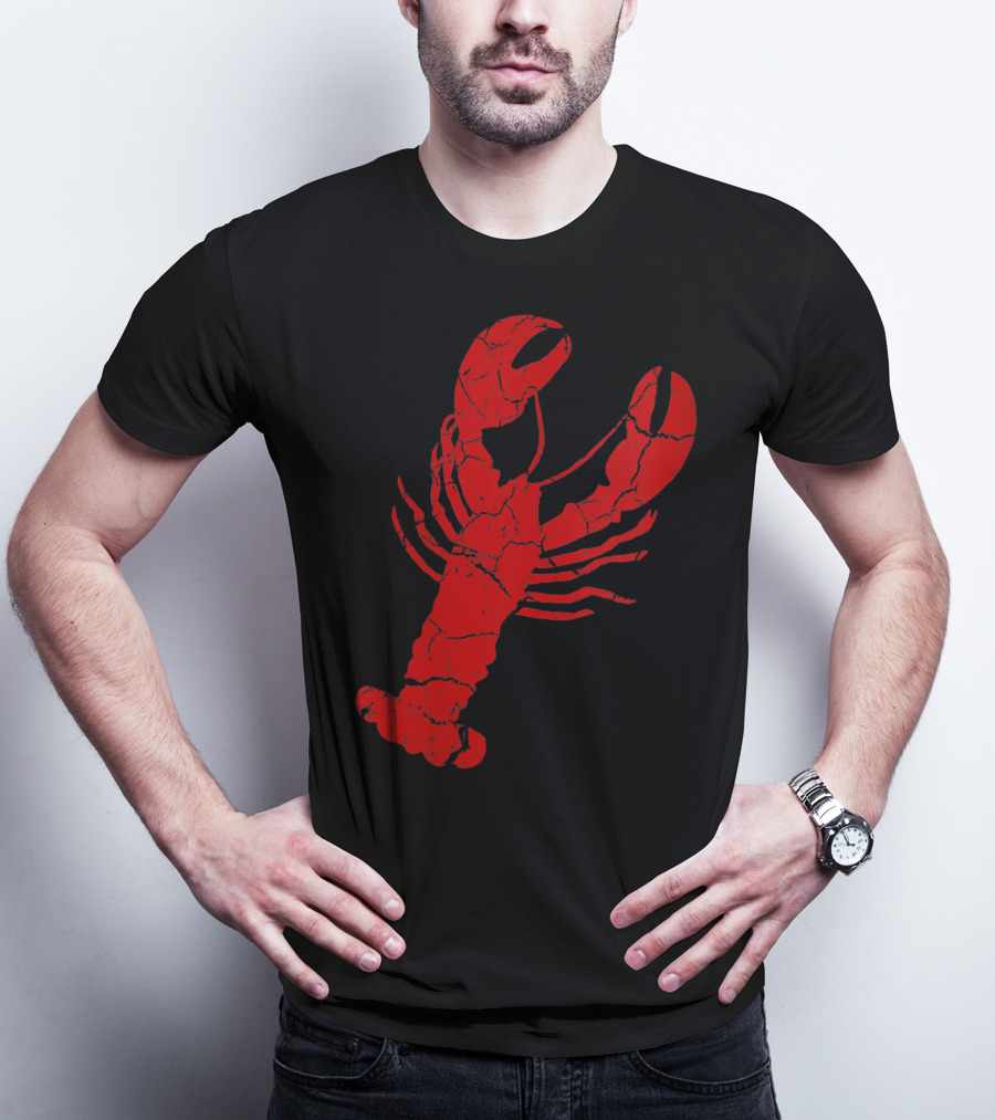 Vintage Lobster Print Red Cracked T-Shirt