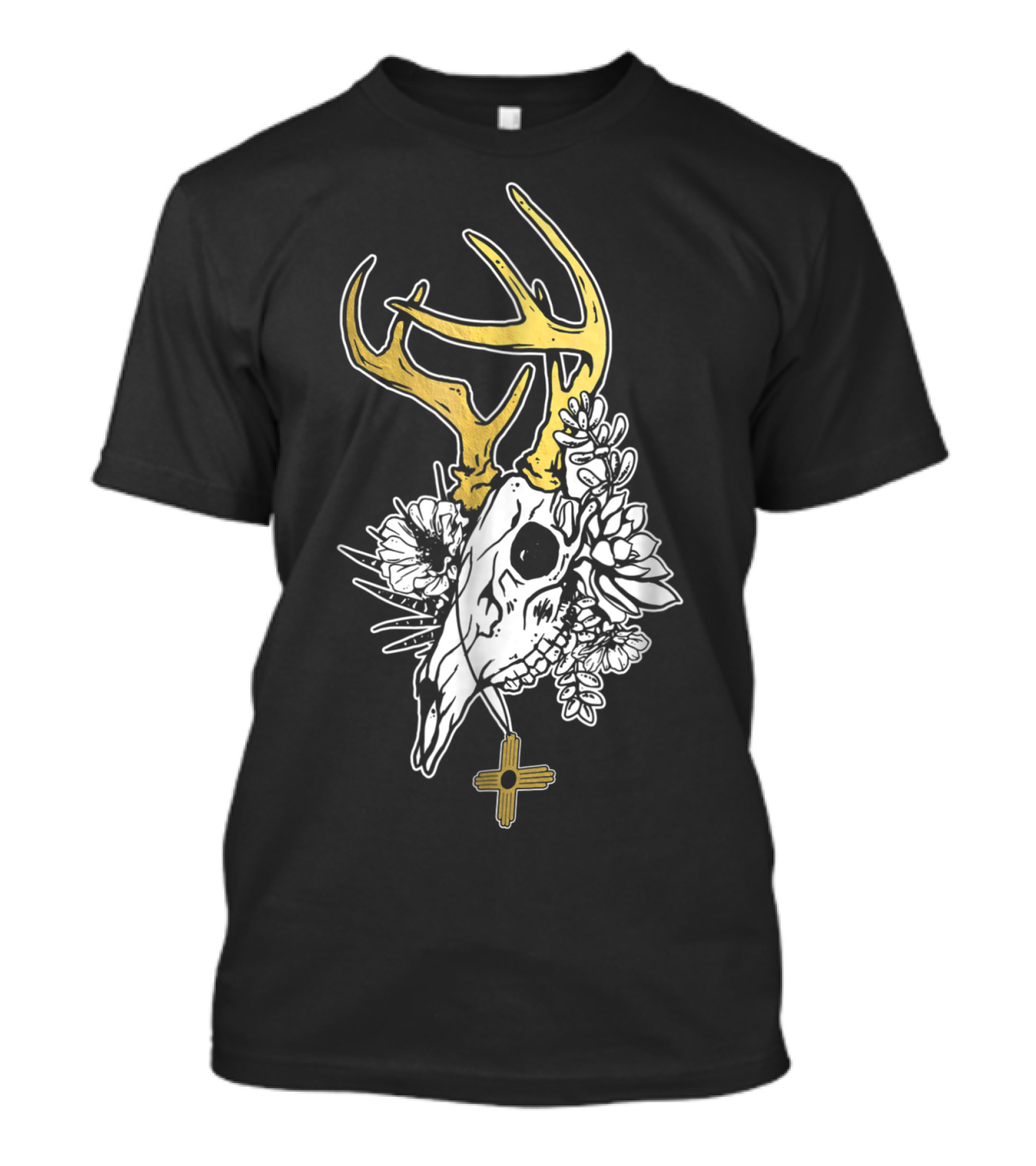 Zia Symbol With Deer Skull And Succulents Southwest Native T-Shirt