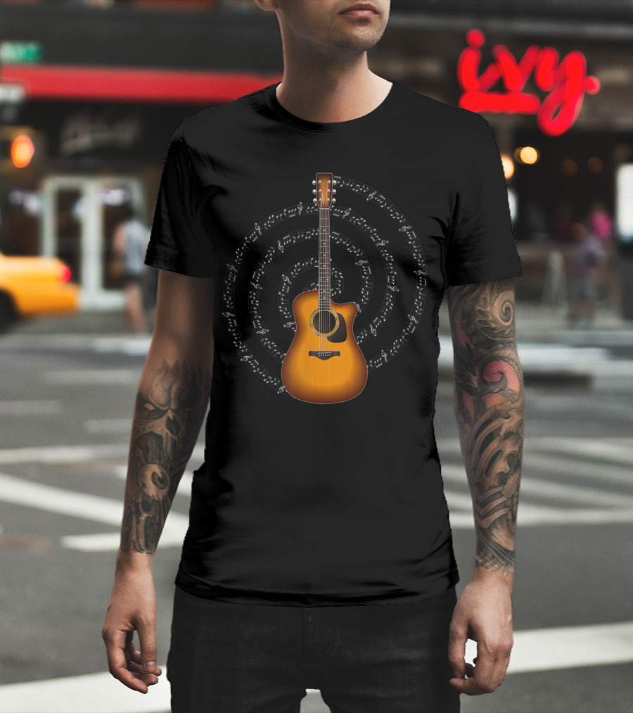 Acoustic Guitar With Spiral Sheet Music T-Shirt