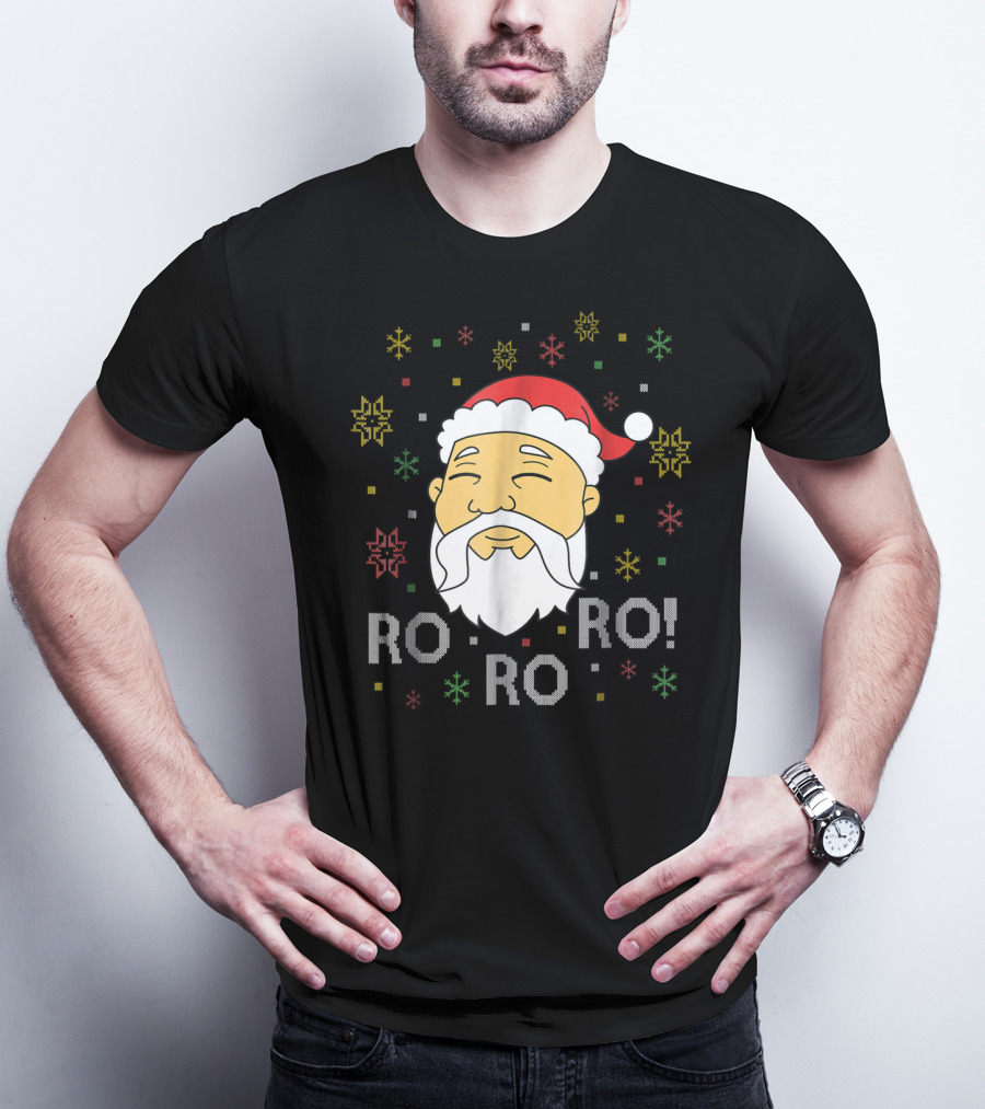 Asian Santa Claus Ro Ro Ro Funny Christmas Face With Snowflakes T-Shirt