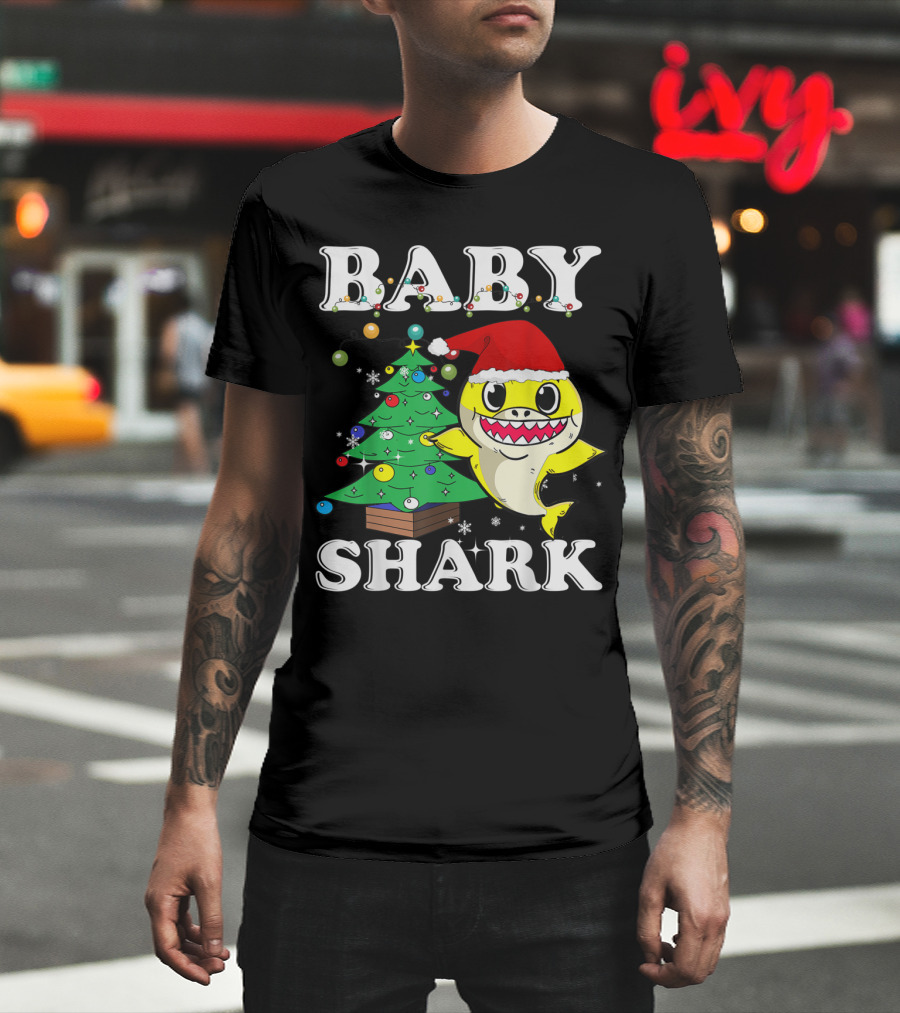 Baby Shark Christmas Tree Santa Hat T-Shirt