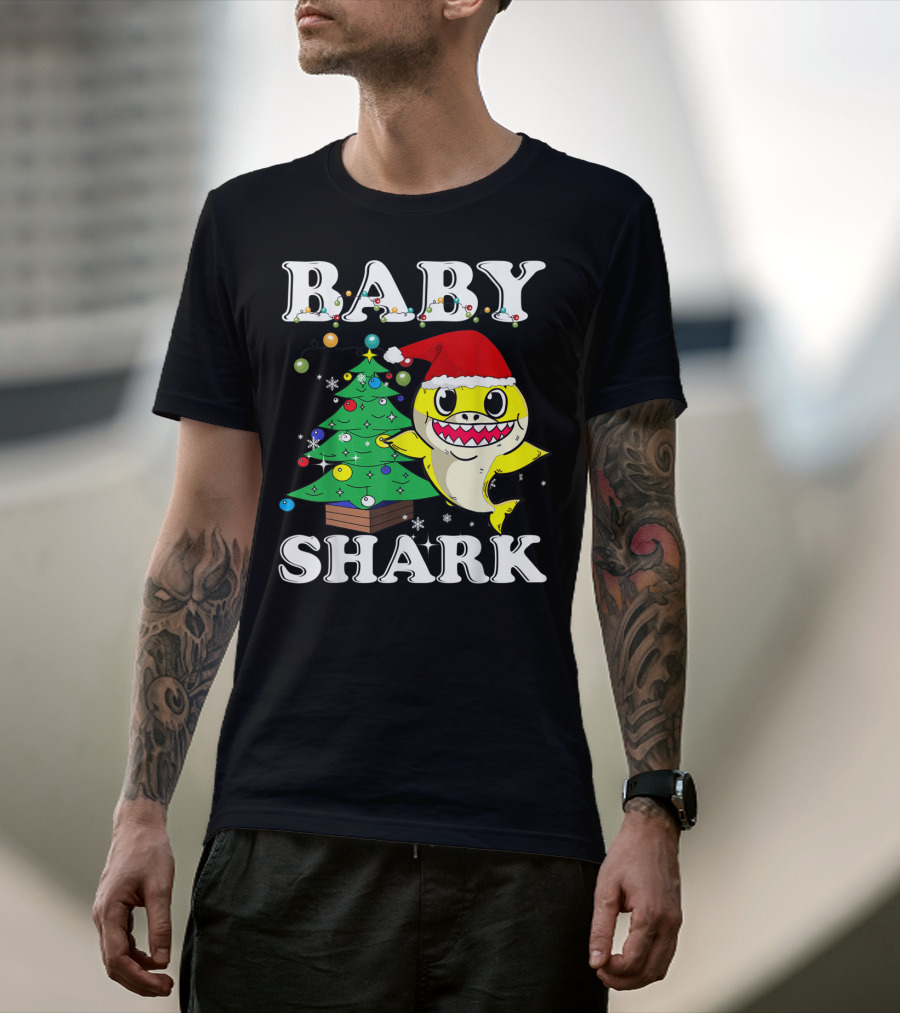 Baby Shark Christmas Tree Santa Hat T-Shirt