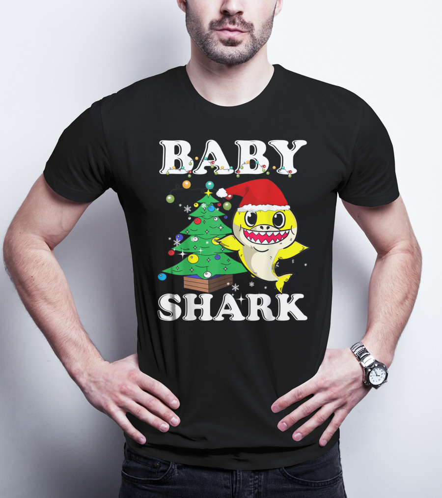 Baby Shark Christmas Tree Santa Hat T-Shirt