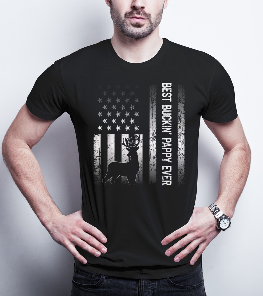 Best Buckin' Pappy Ever Patriotic Deer American Flag T-Shirt