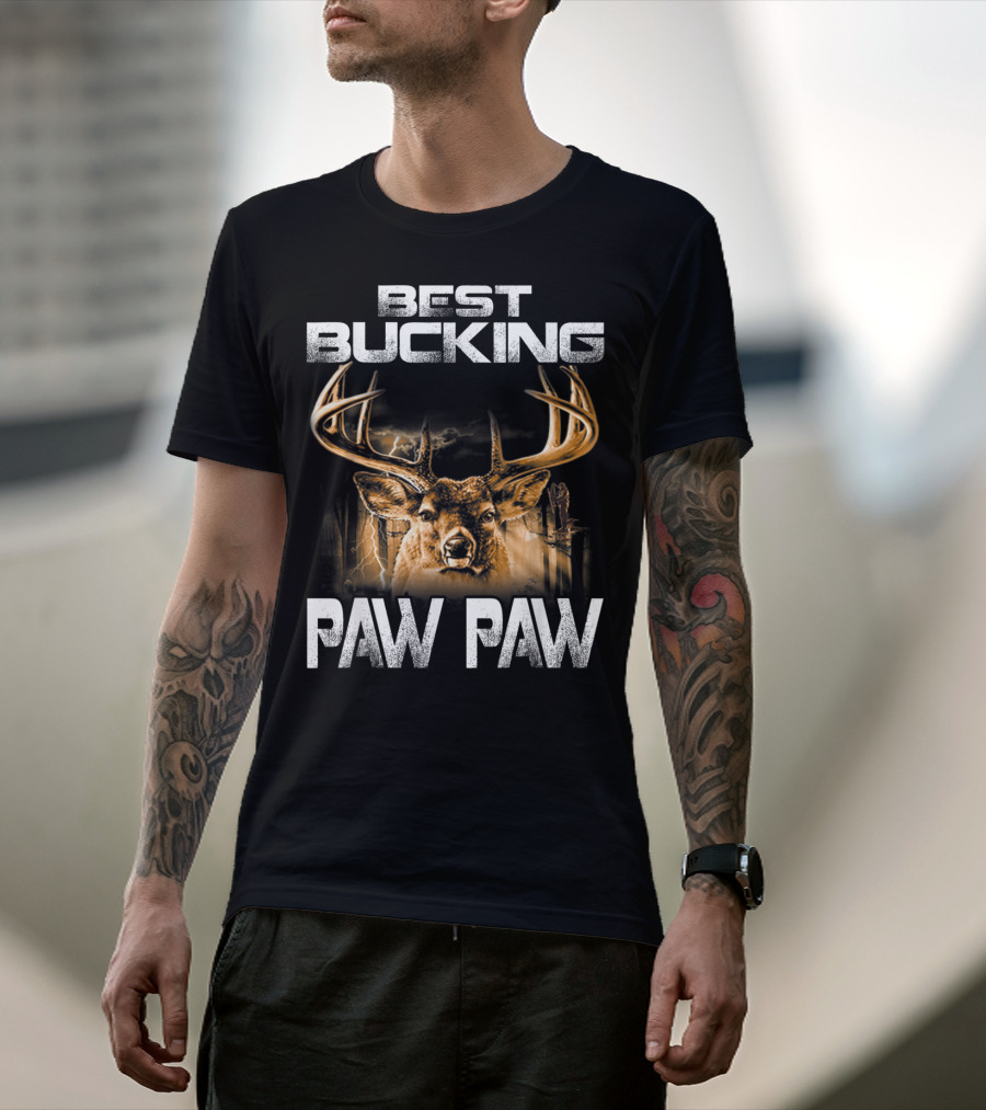 Best Bucking Paw Paw Funny Hunting Father's Deer Head Antlers T-Shirt