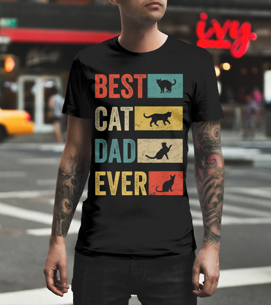Best Cat Dad Ever Cat Lovers Colorful Cat T-Shirt