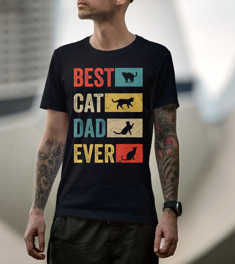 Best Cat Dad Ever Cat Lovers Colorful Cat T-Shirt