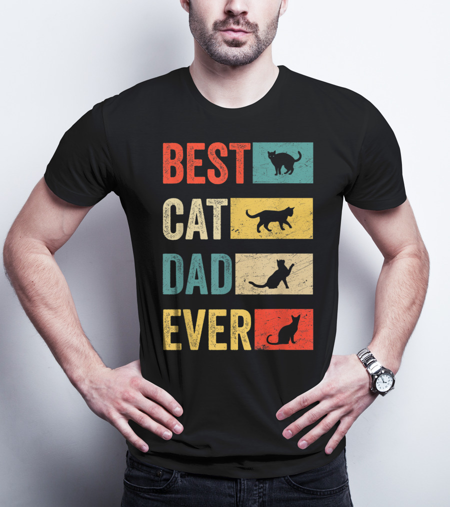 Best Cat Dad Ever Cat Lovers Colorful Cat T-Shirt