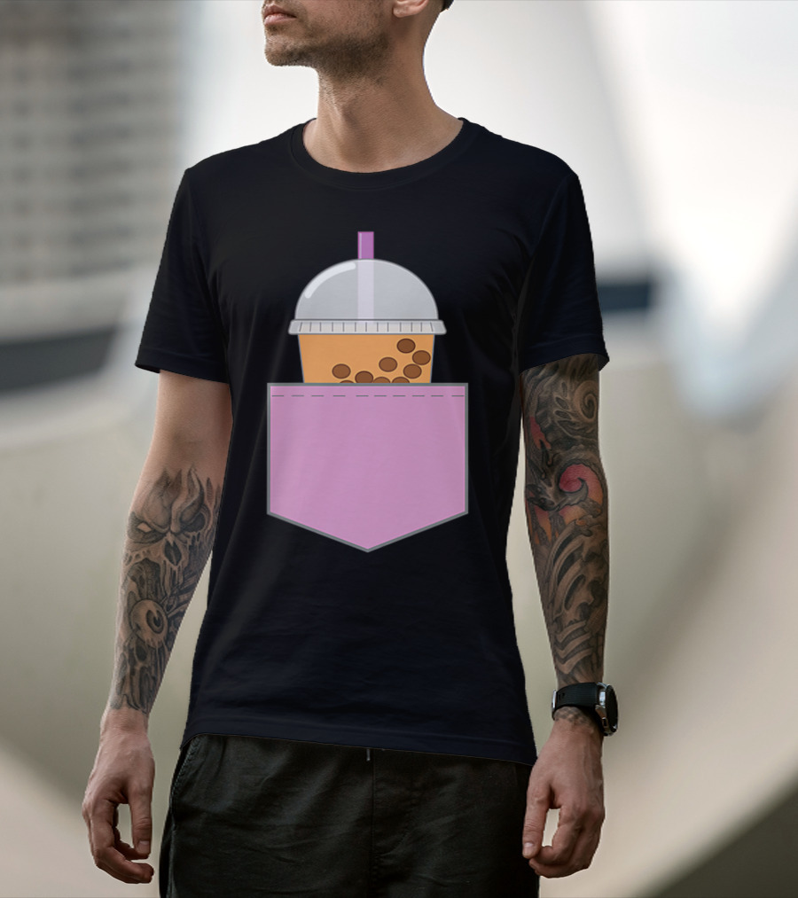 Bubble Tea Boba Cup In Pink Pocket T-Shirt