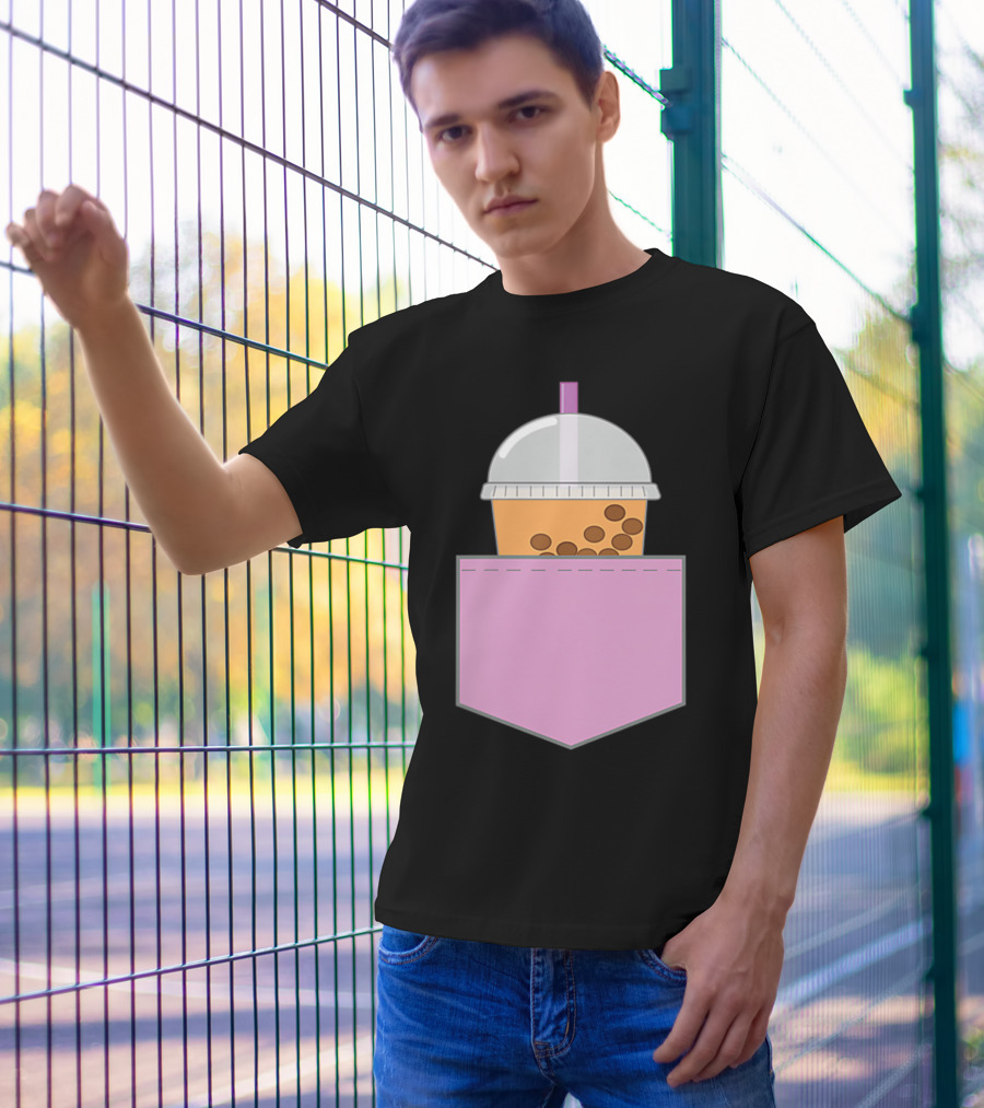Bubble Tea Boba Cup In Pink Pocket T-Shirt