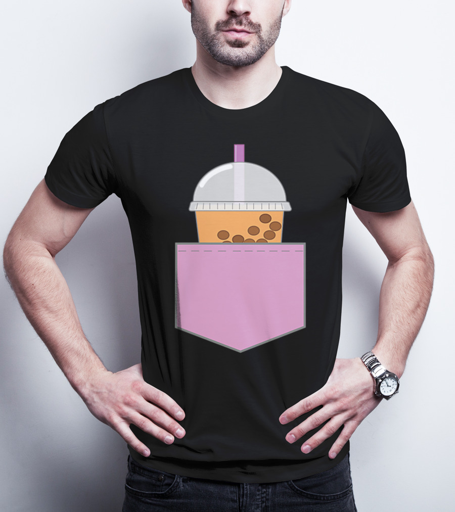 Bubble Tea Boba Cup In Pink Pocket T-Shirt