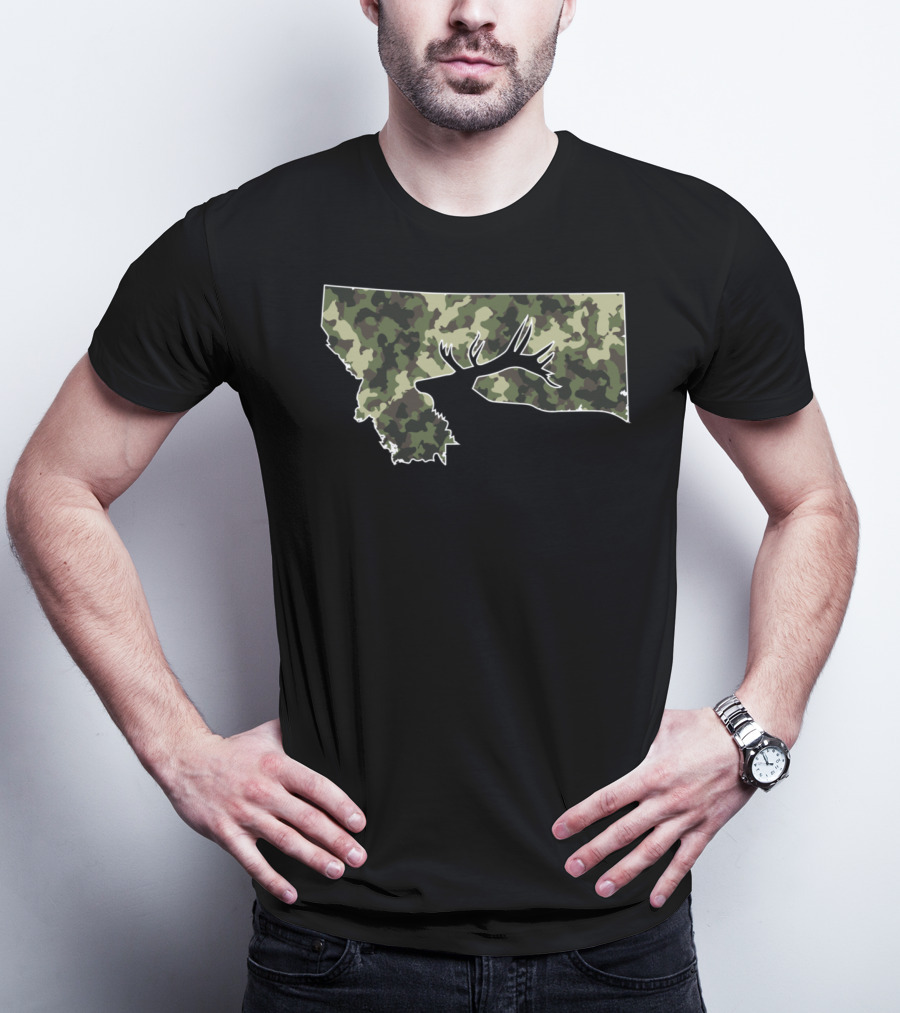 Camouflage Montana State Elk Hunting T-Shirt
