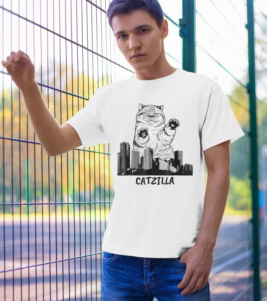 Catzilla Kitty Cat Pop Culture Cityscape Monster Kitty T-Shirt