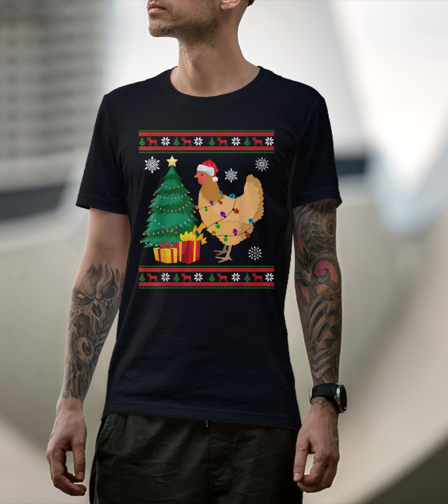 Chicken Christmas Decorations Santa Tree Snowflakes Reindeer T-Shirt