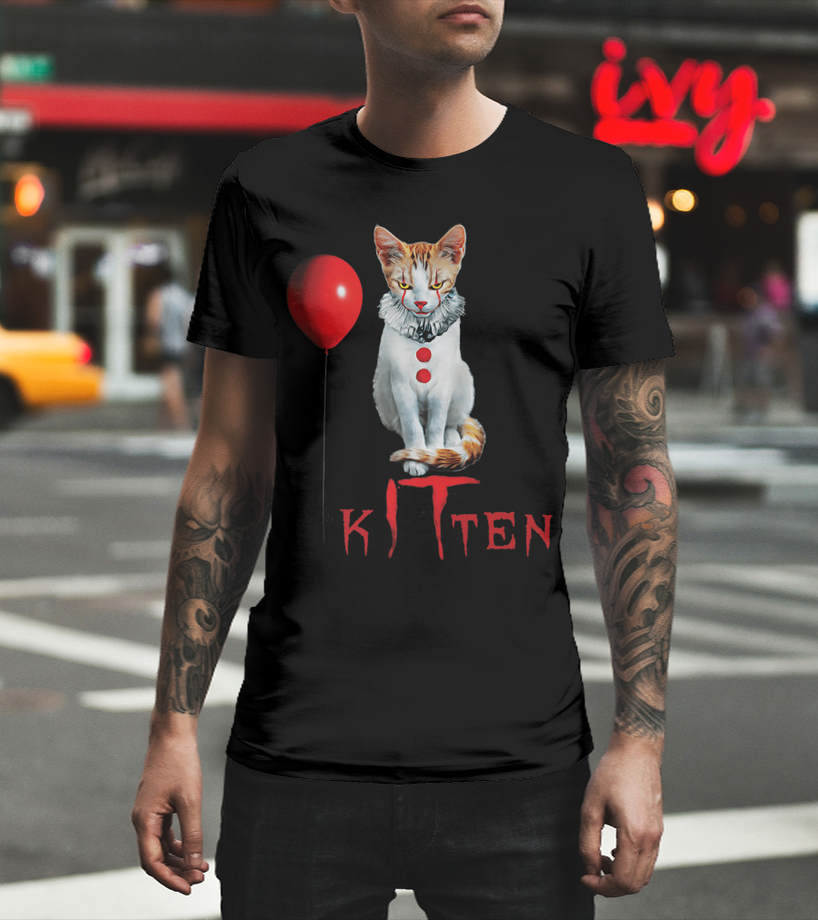 Pennywise Clown Cat Kitten With Red Balloon T-Shirt